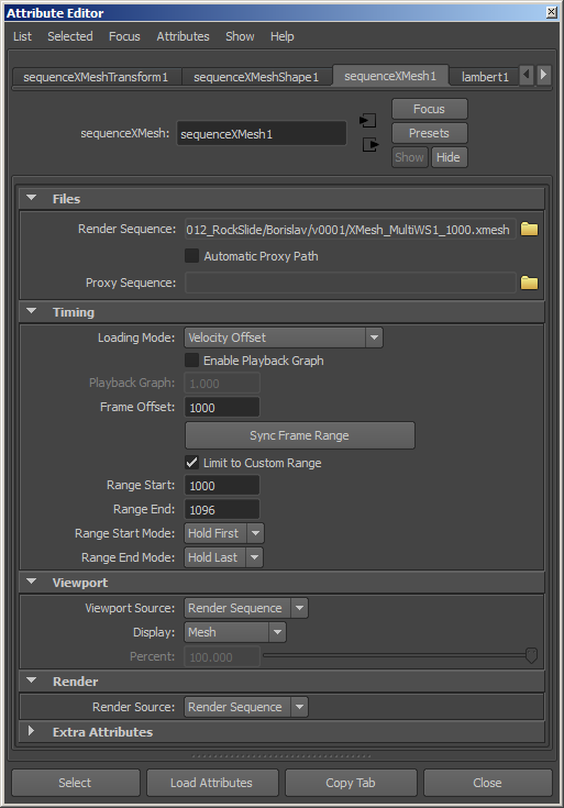 XMesh Loader for Maya - User Interface — XMesh 1.7.X documentation
